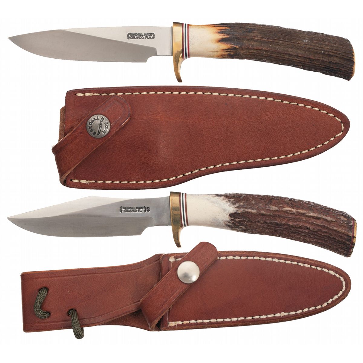 Two Randall Stag Handle Knives with Sheaths