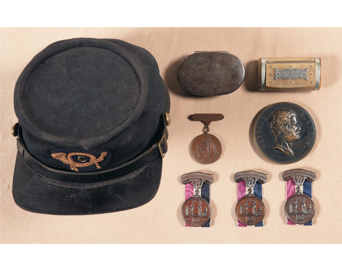 Collection of Civil War Medals, Inscribed Items and a Forage Cap