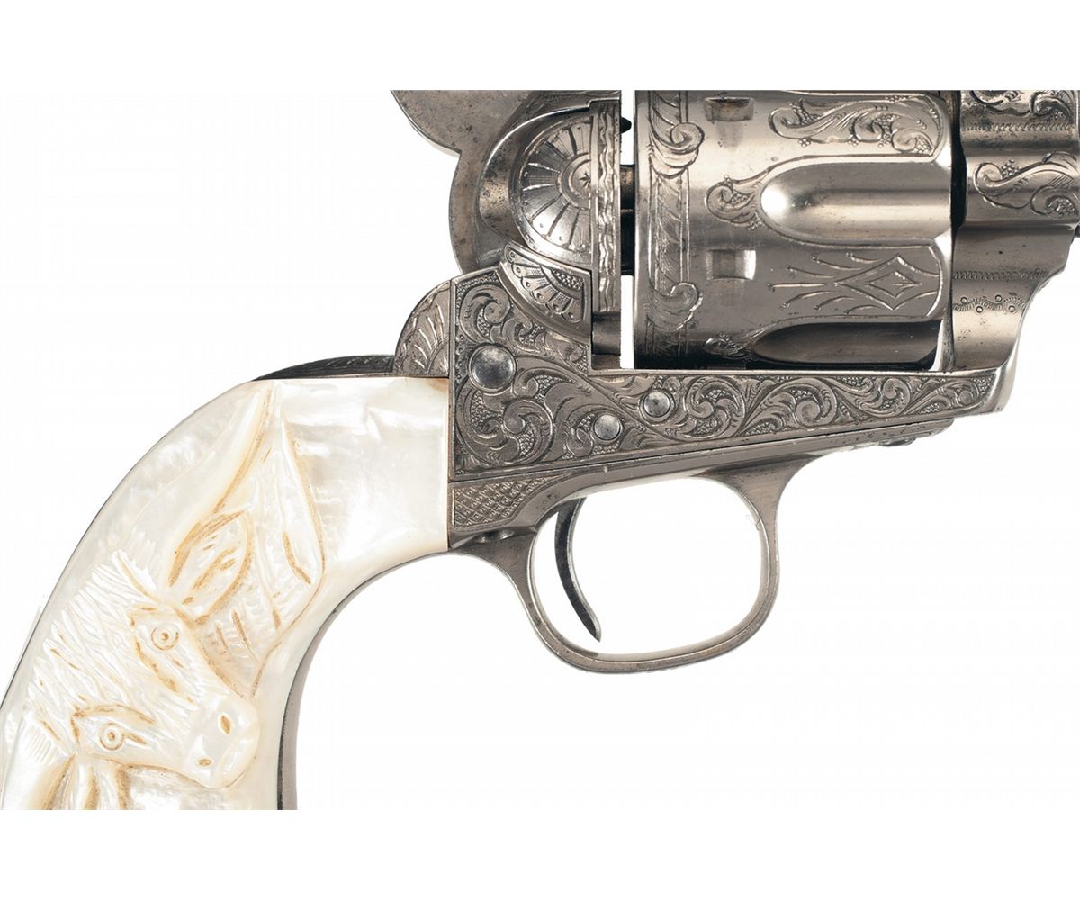 Excellent Engraved Antique Colt Single Action Revolver with Steer Head ...