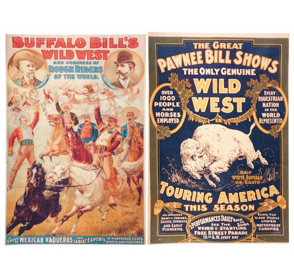 Two Wild West Show Advertising Paintings for Buffalo Bill and Pawnee Bill