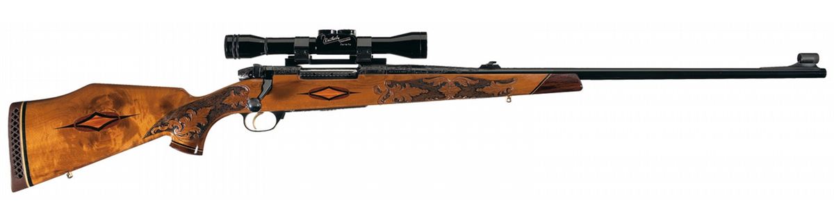 Factory Engraved and Gold Inlaid Weatherby Crown Grade Mark V Bolt ...