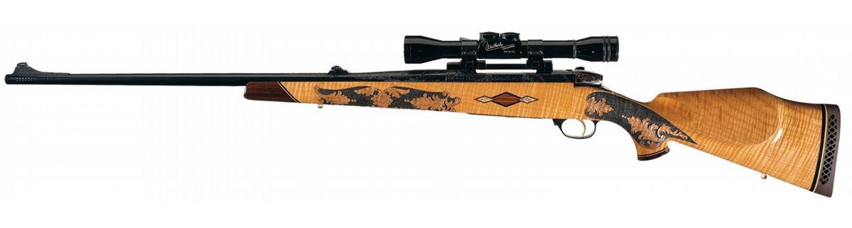 Factory Engraved and Gold Inlaid Weatherby Crown Grade Mark V Bolt ...