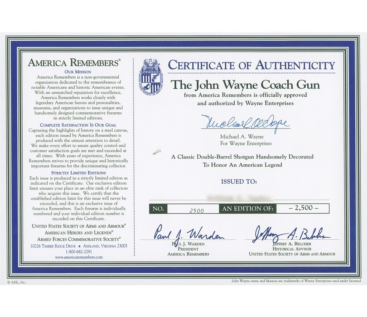 America Remembers "The John Wayne Coach Gun" Commemorative Side by Side ...