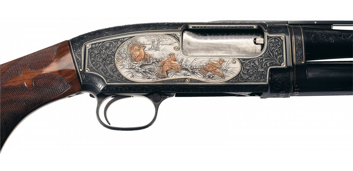 Documented Signed Angelo Bee Engraved Gold Inlaid Winchester Model 12 ...