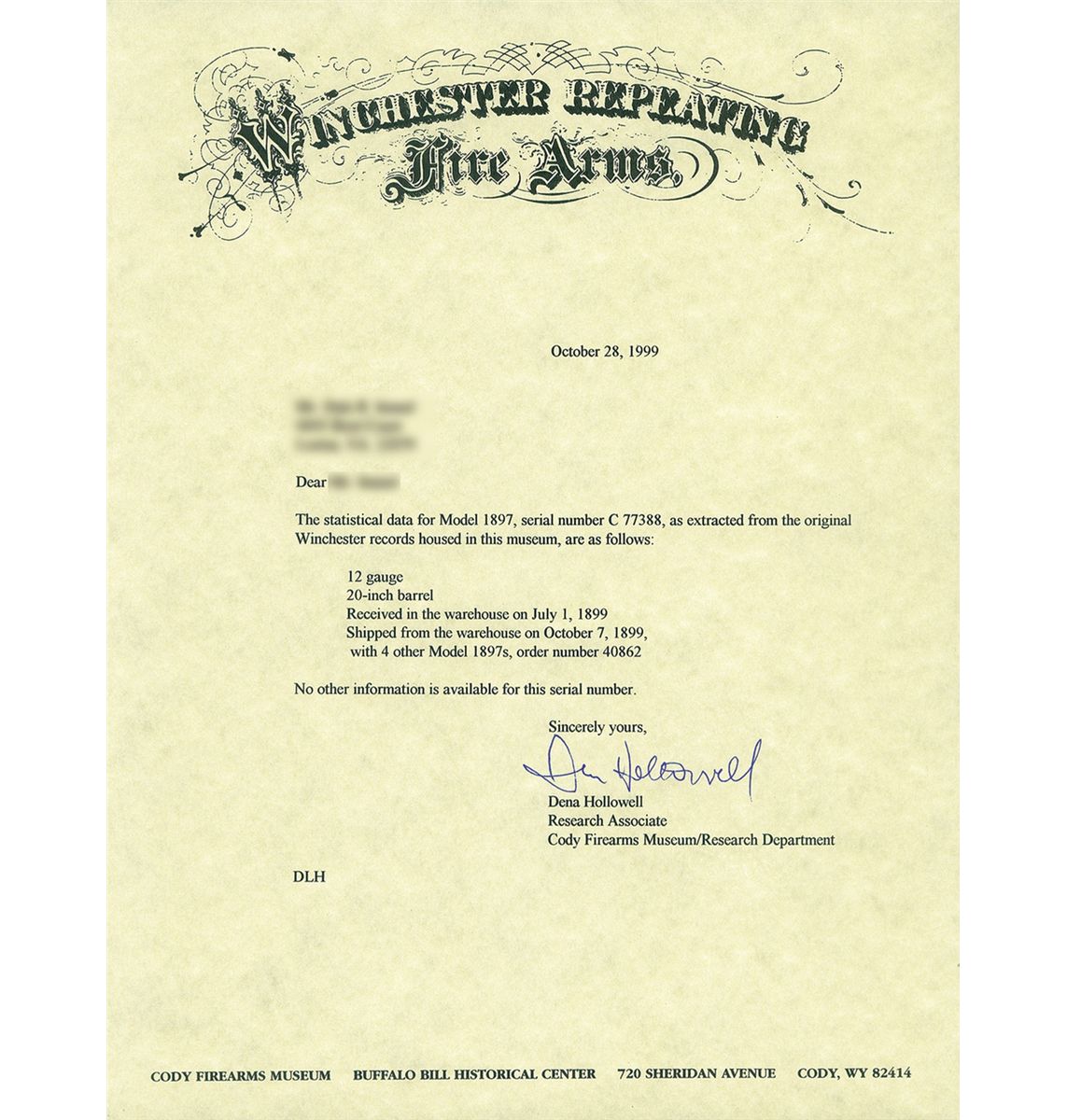 Excellent Winchester Model 1897 Solid Frame Riot Shotgun with Cody Letter