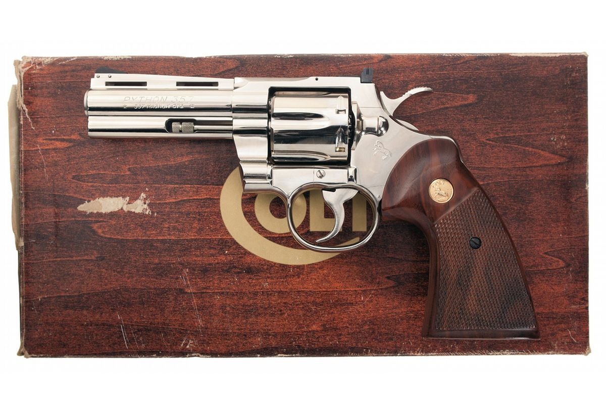 Colt Nickel Python Double Action Revolver with Original Box