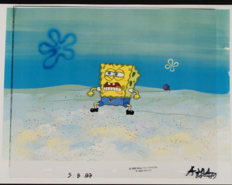 Original SpongeBob Animation Cel & Background Sneeze