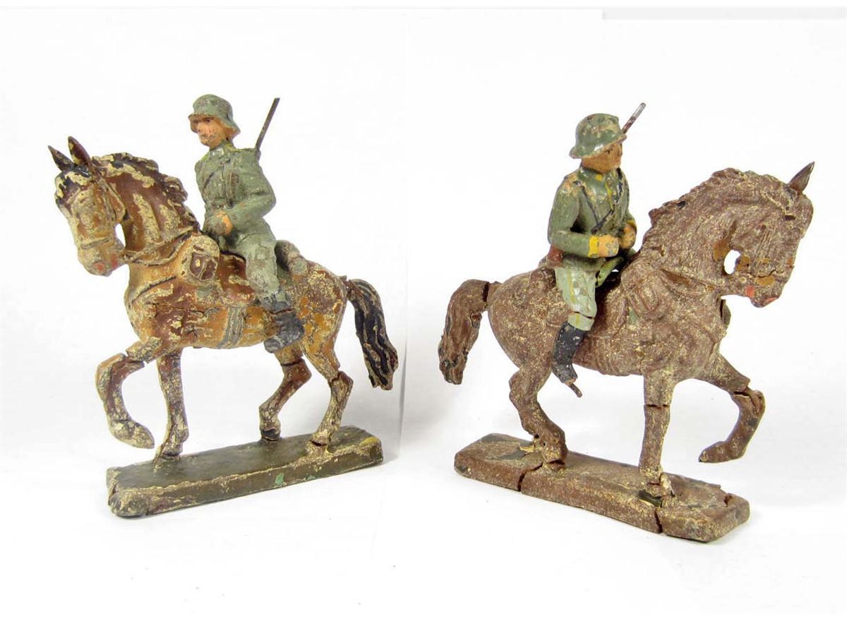 LOT OF 2 C. 1930'S GERMAN LINEOL TOY SOLDIERS ON HORSEBACK