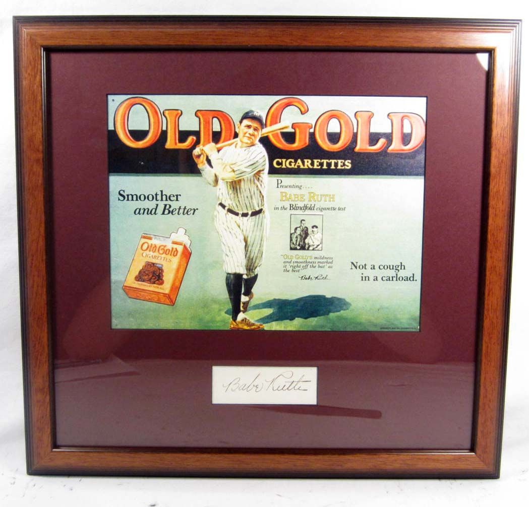 BABE RUTH CUT SIGNATURE W/ PICTURE - FRAMED W/ COA