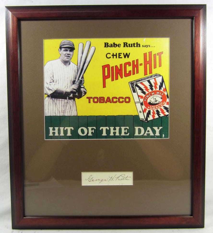 BABE RUTH "GEORGE H. RUTH" CUT SIGNATURE W/ PICTURE - FRAMED W/ COA