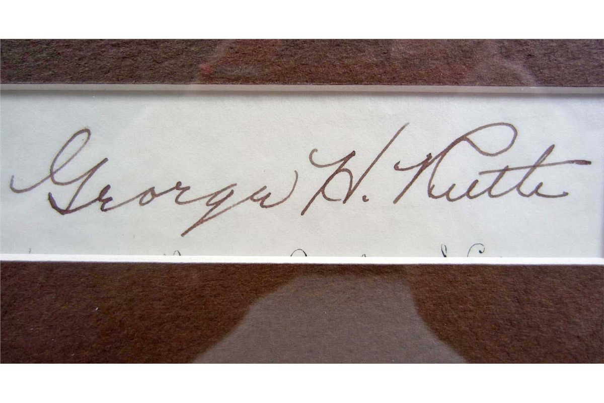 BABE RUTH "GEORGE H. RUTH" CUT SIGNATURE W/ PICTURE - FRAMED W/ COA