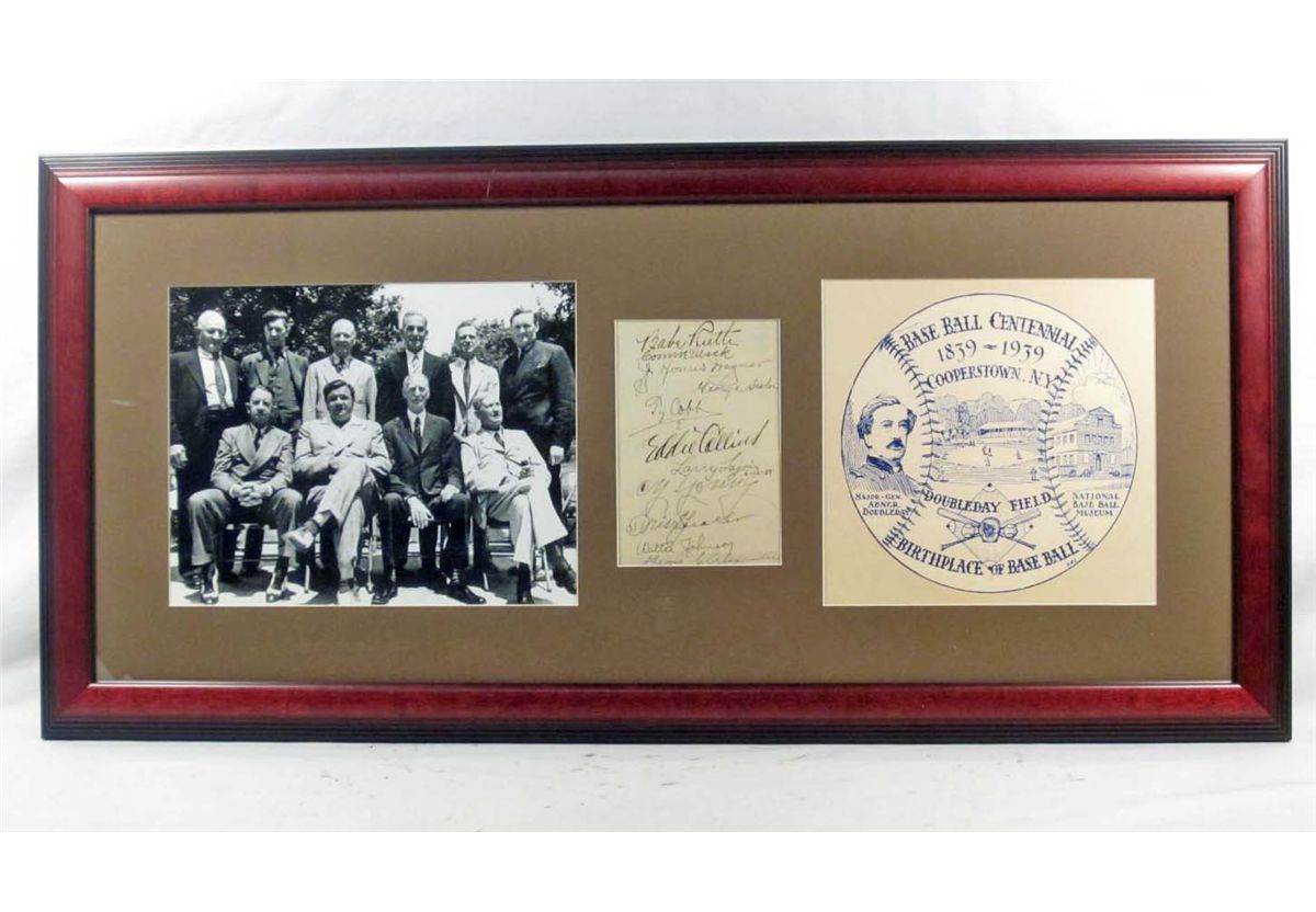 11 FAMOUS BASEBALL PLAYER SIGNATURES W/ PICTURE & PROGRAM - FRAMED W/ COA