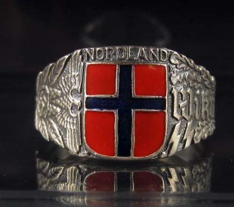 STERLING SILVER GERMAN NAZI WIKING SS NORDLAND ENAMELED RING