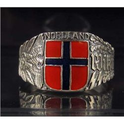 STERLING SILVER GERMAN NAZI WIKING SS NORDLAND ENAMELED RING