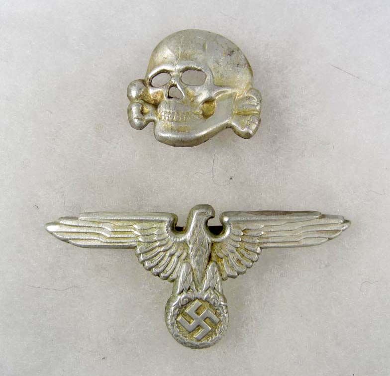 SET OF 2 GERMAN NAZI SS OFFICERS VISOR CAP BADGES