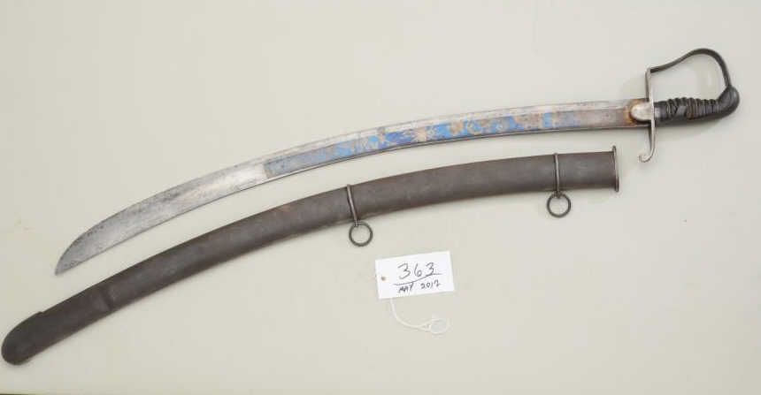 British heavy Calvary sword, circa early 19th century, showing blue and ...