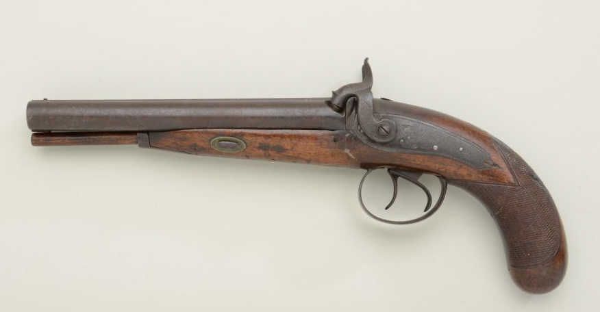 Percussion SxS back action lock pistol by Henry Elwell, .60 cal., 8 ...
