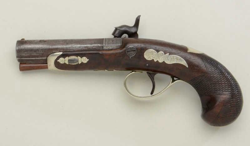 H. Deringer percussion pocket size pistol, .45 cal., 8-1/2" overall ...