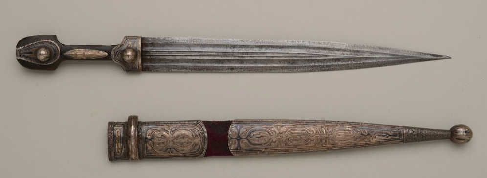 Caucasian Kenjal dagger with nielo silver decorated scabbard and mount ...