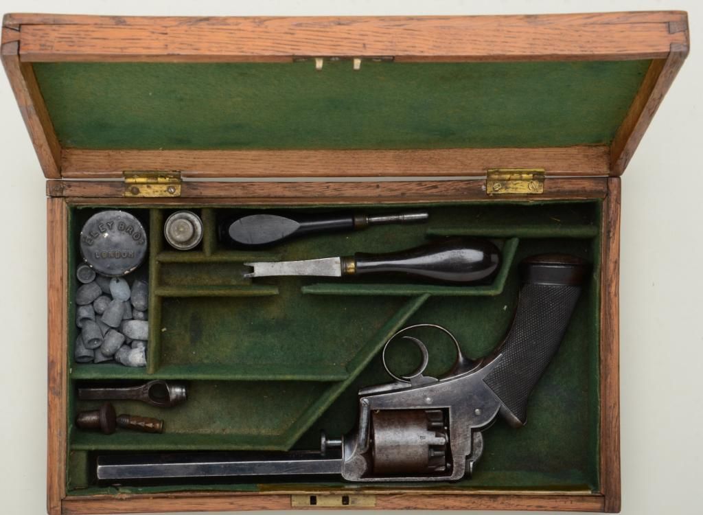 Cased Adams DA percussion revolver, .455 cal. 6-1/2” octagon barrel ...