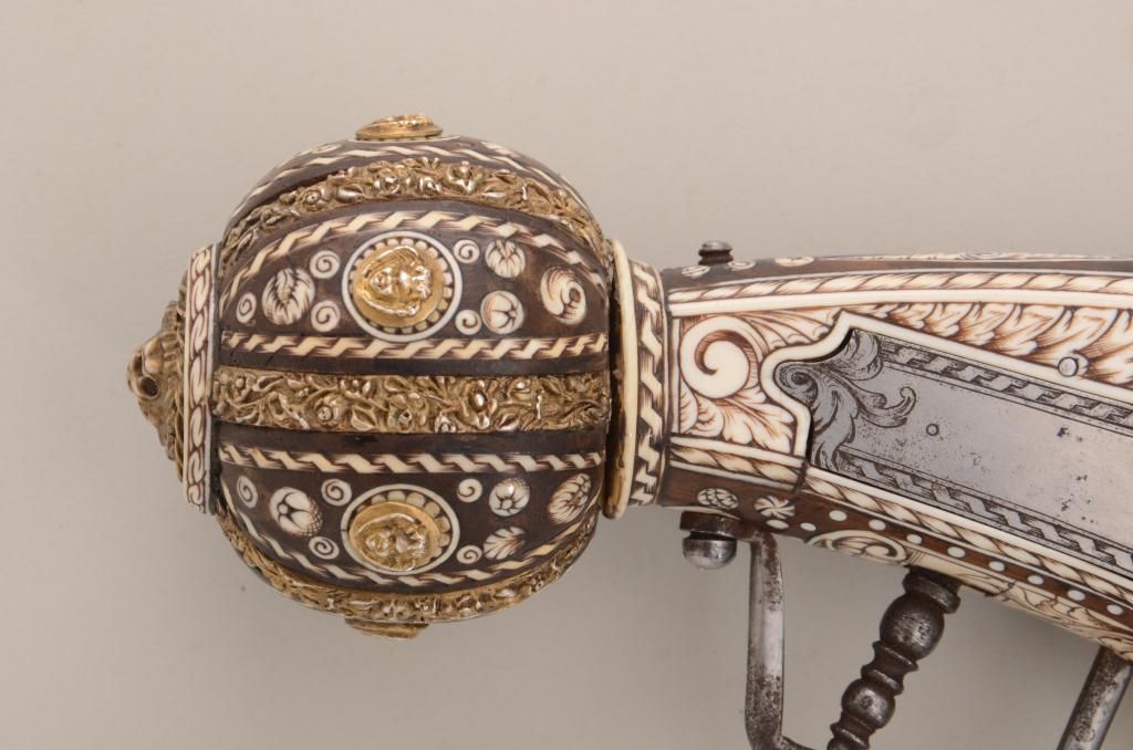 Saxon Royal Court style wheel lock pistol with finely inlaid stocks ...