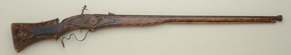 Studio prop wheel lock musket, 52" overall, 36-1/2" sheet metal barrel ...