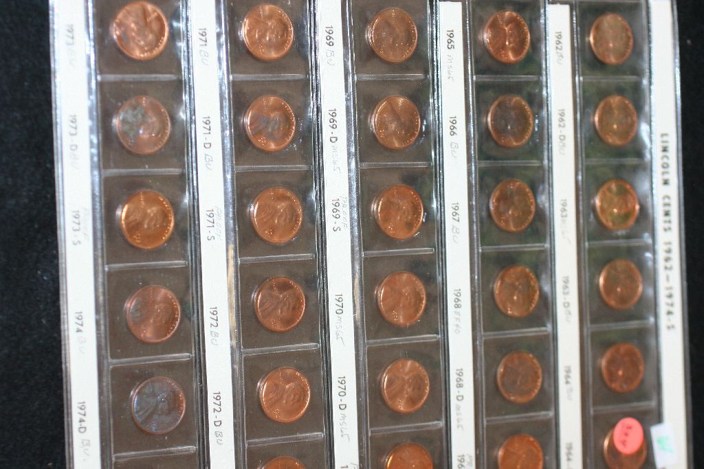1962-1974-S Lincoln Penny, Sheet, Lot of 30