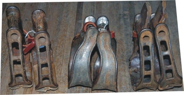 3 pairs antique iron stirrups