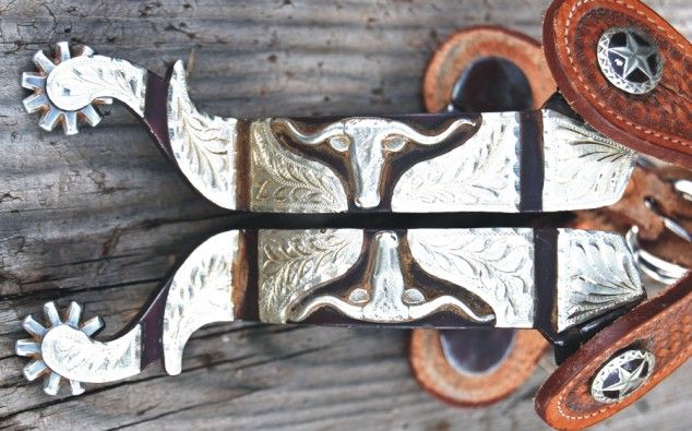 Gist silver overlaid fancy steer head spurs