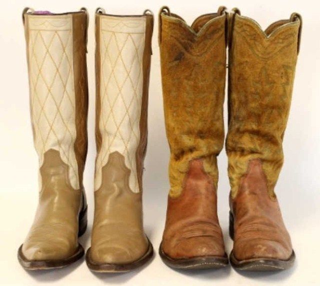 Two pair cowboy boots with one pair Size 10 1/2 B by Acme with pointed ...