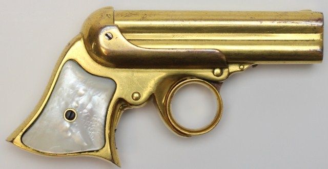 Remington Elliot .32 cal. SN 1942 4 barrel Derringer, gold washed with ...