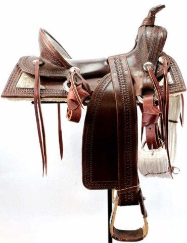 Ron Bliss maker stamped saddle with card suites half seat square skirt ...