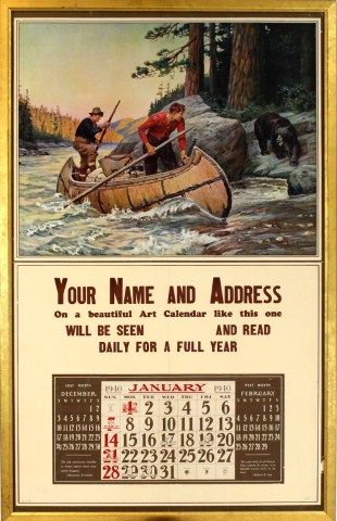 Large 1940 calendar sampler with Philip R Goodwin artwork of hunters ...