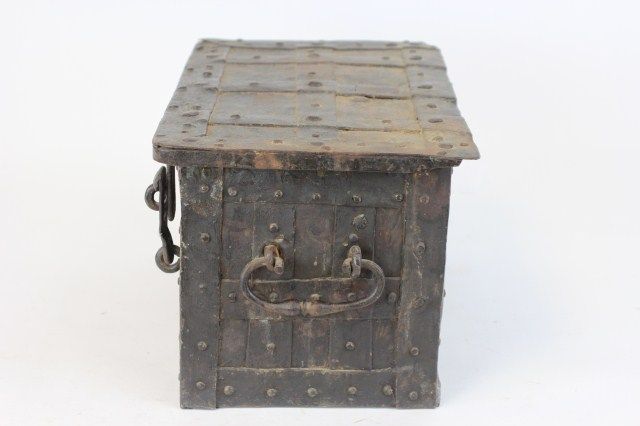 18th Century German iron Armada chest 14 1/2" X 10" X 8" with false ...