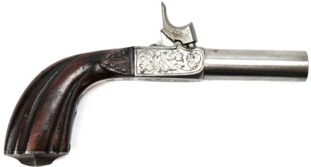 Center box lock percussion muff pistol with fixed barrel and folding ...