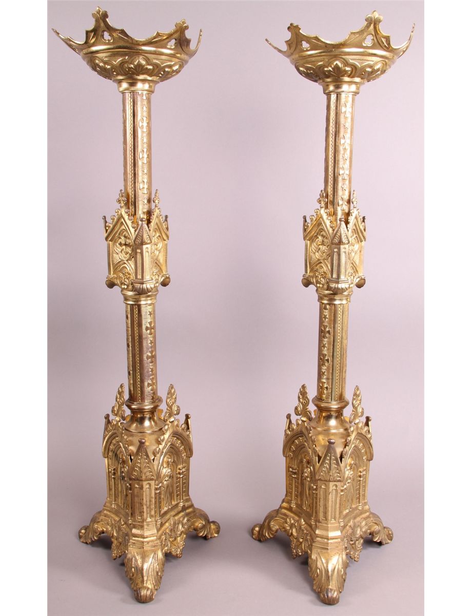 Church Candle Holders (Set of 2), French. Height/ etc.