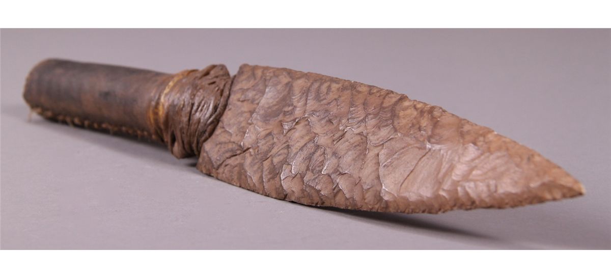 Native American Stone knife Handle is wood covered etc.