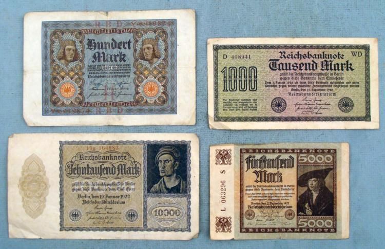 4 Early German Reichbanknote Paper Money 1920-22 100-
