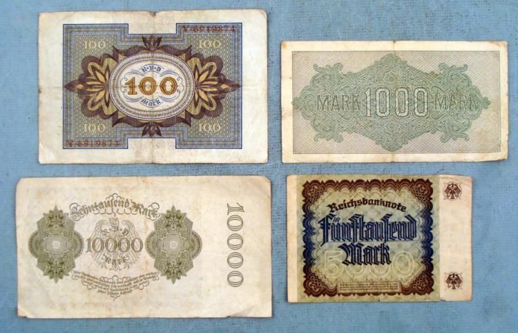4 Early German Reichbanknote Paper Money 1920-22 100-