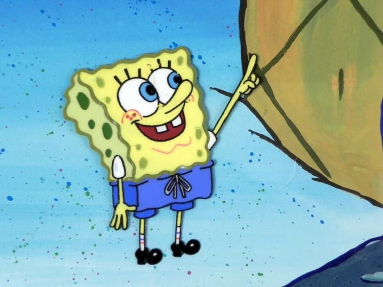 Orig SpongeBob Animation Cel, Background Pointing Up