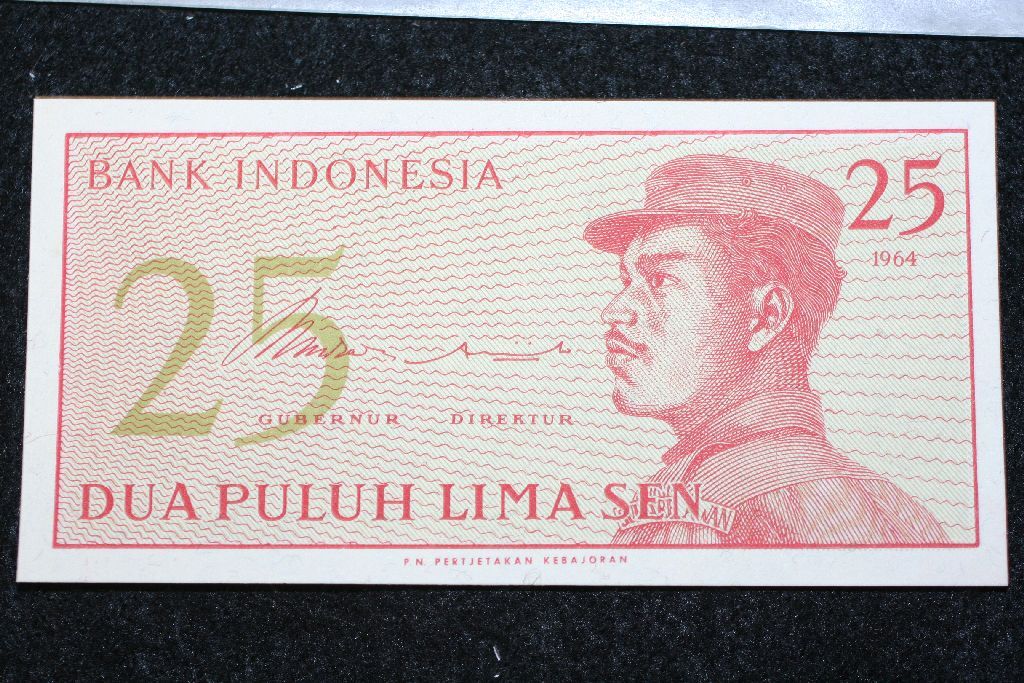 1964 Indonesia 25 Dua Puluh Lima Sen Foreign Bank Note
