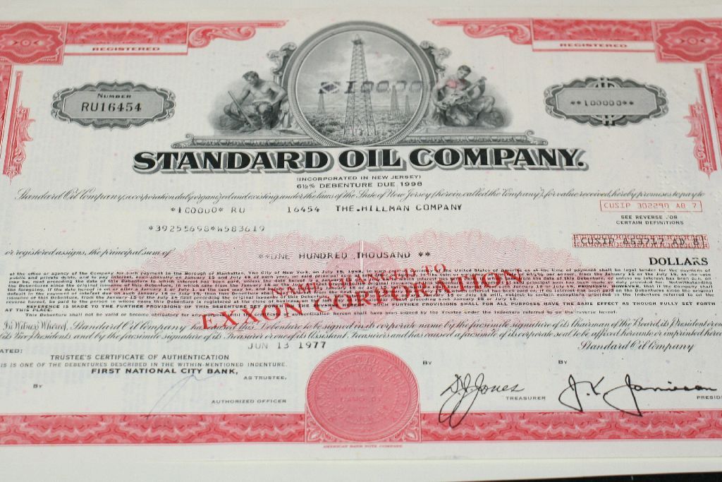 Standard Oil Co. Stock Certificate Dated 1977