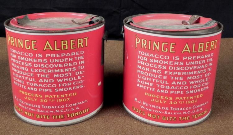 1926 PRINCE ALBERT CRIMP CUT BURNING PIPE TOBACCO CANS