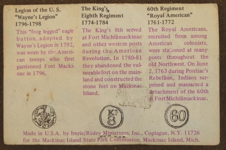 CARD W/3 18TH CENTURY MILITARY BUTTONS RECAST IN PEWTER