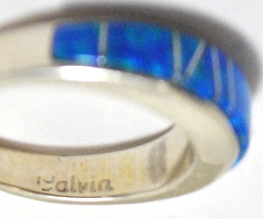 Navajo Ocean Blue Opal Inlay Sterling Silver Women's Ring - Calvin Begay