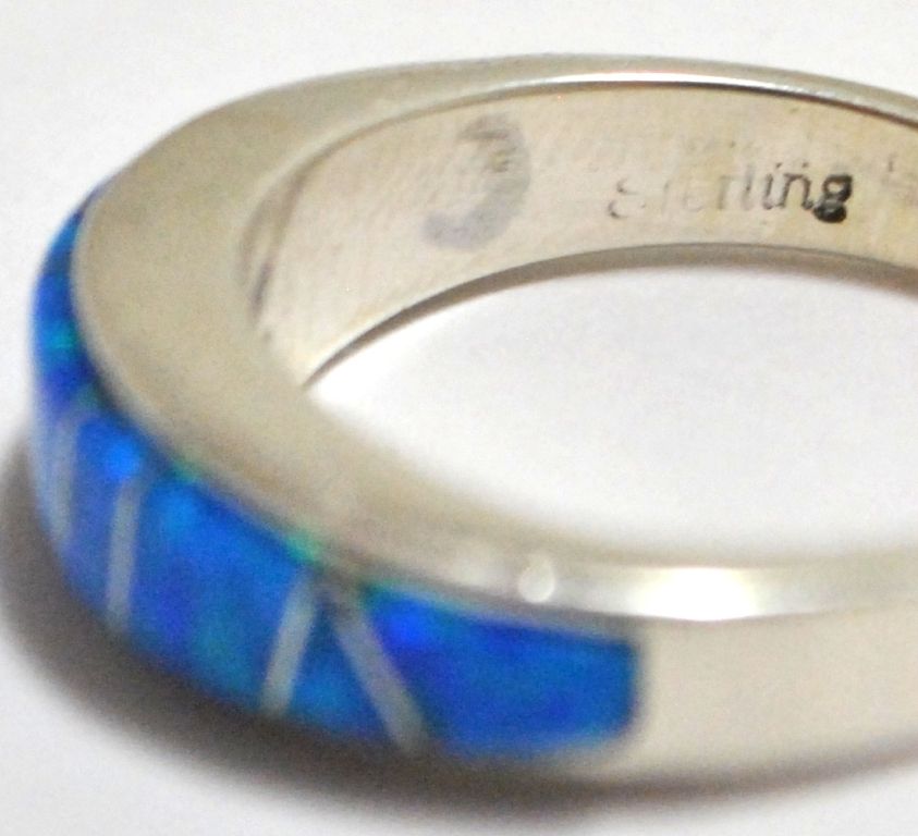 Navajo Ocean Blue Opal Inlay Sterling Silver Women's Ring - Calvin Begay
