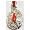 Navajo Coral & Turquoise Sterling Silver Pendant - Michael Perry