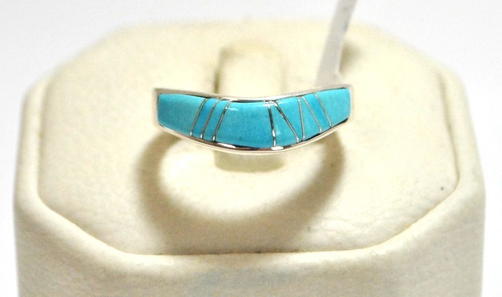 Navajo Turquoise Inlay Sterling Silver Women's Ring - Calvin Begay