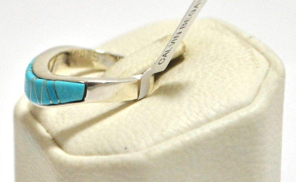 Navajo Turquoise Inlay Sterling Silver Women's Ring - Calvin Begay