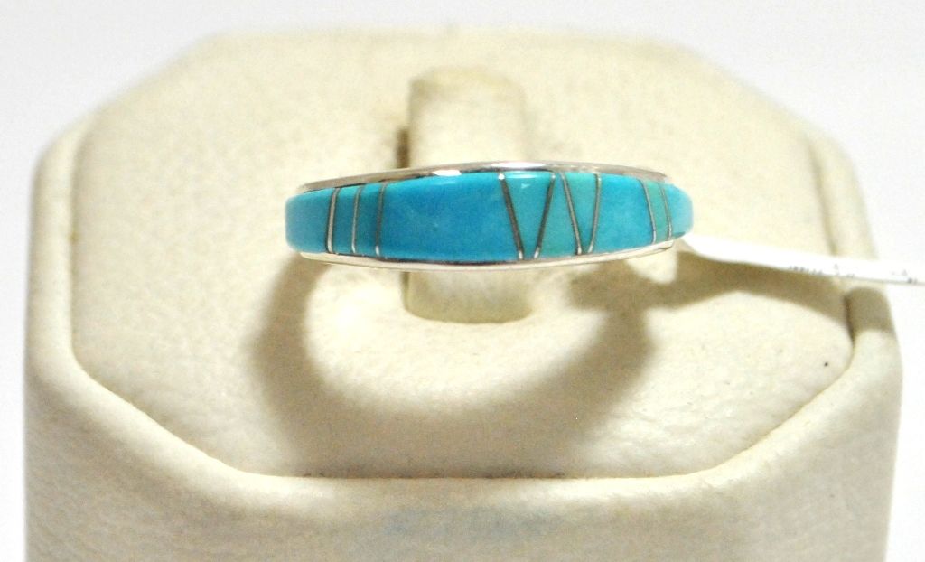 Navajo Turquoise Inlay Sterling Silver Women's Ring - Calvin Begay